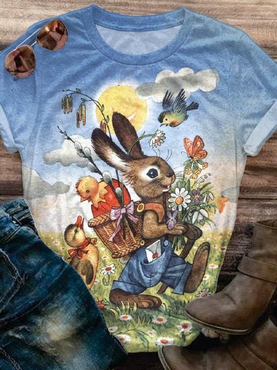 Retro Cartoon Rabbit Crew Neck T-shirt – Wonder closets