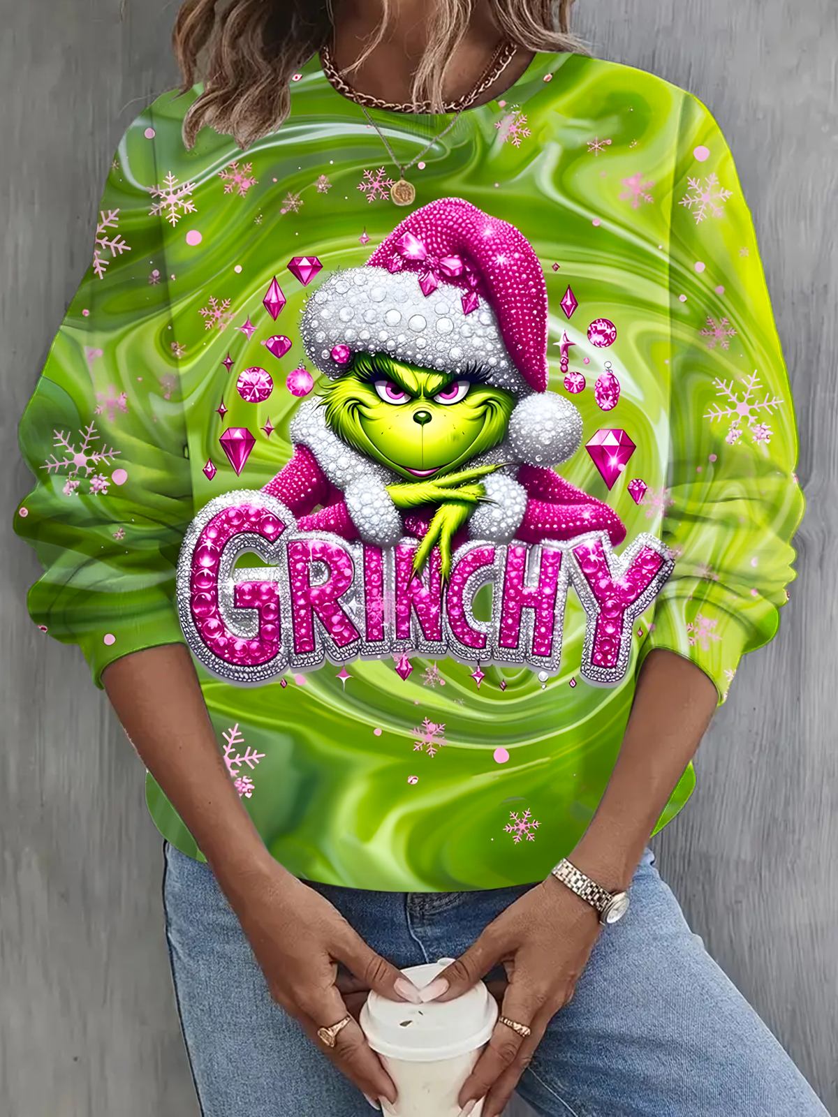 Pink Diamond Grinch Printed Long Sleeve Casual Top – Wonder closets