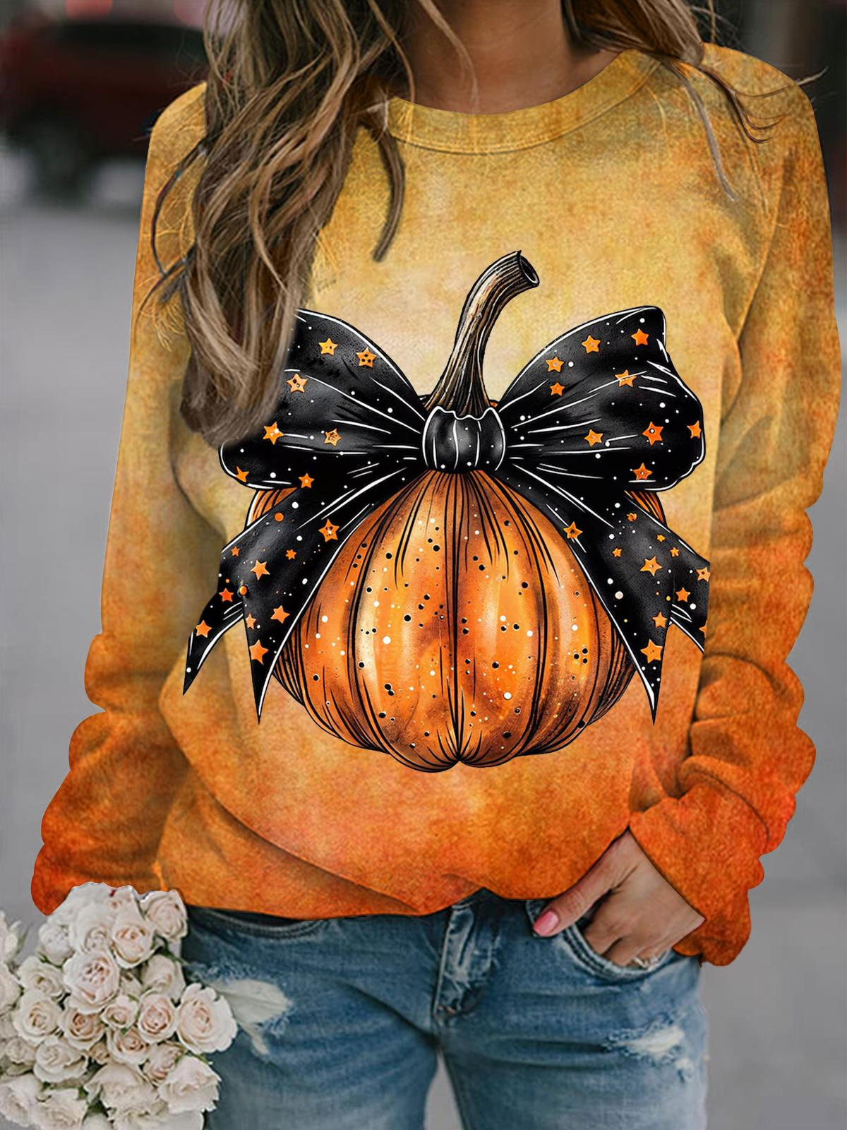 Autumn Pumpkin Print Casual Top – Wonder closets