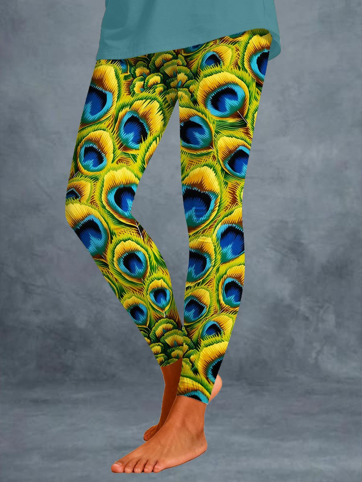 Peacock Feather-Print Leggings – Wonder closets