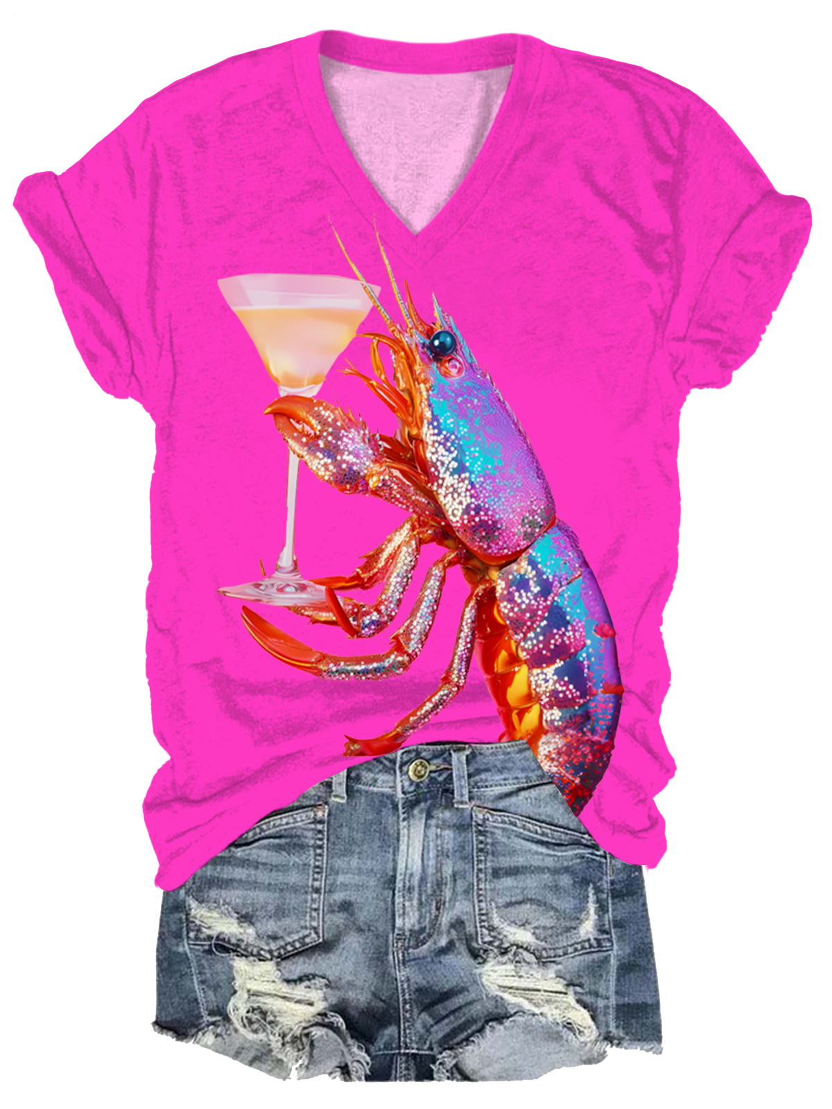 Glitter Disco Shrimp V-neck T-Shirt – Wonder closets