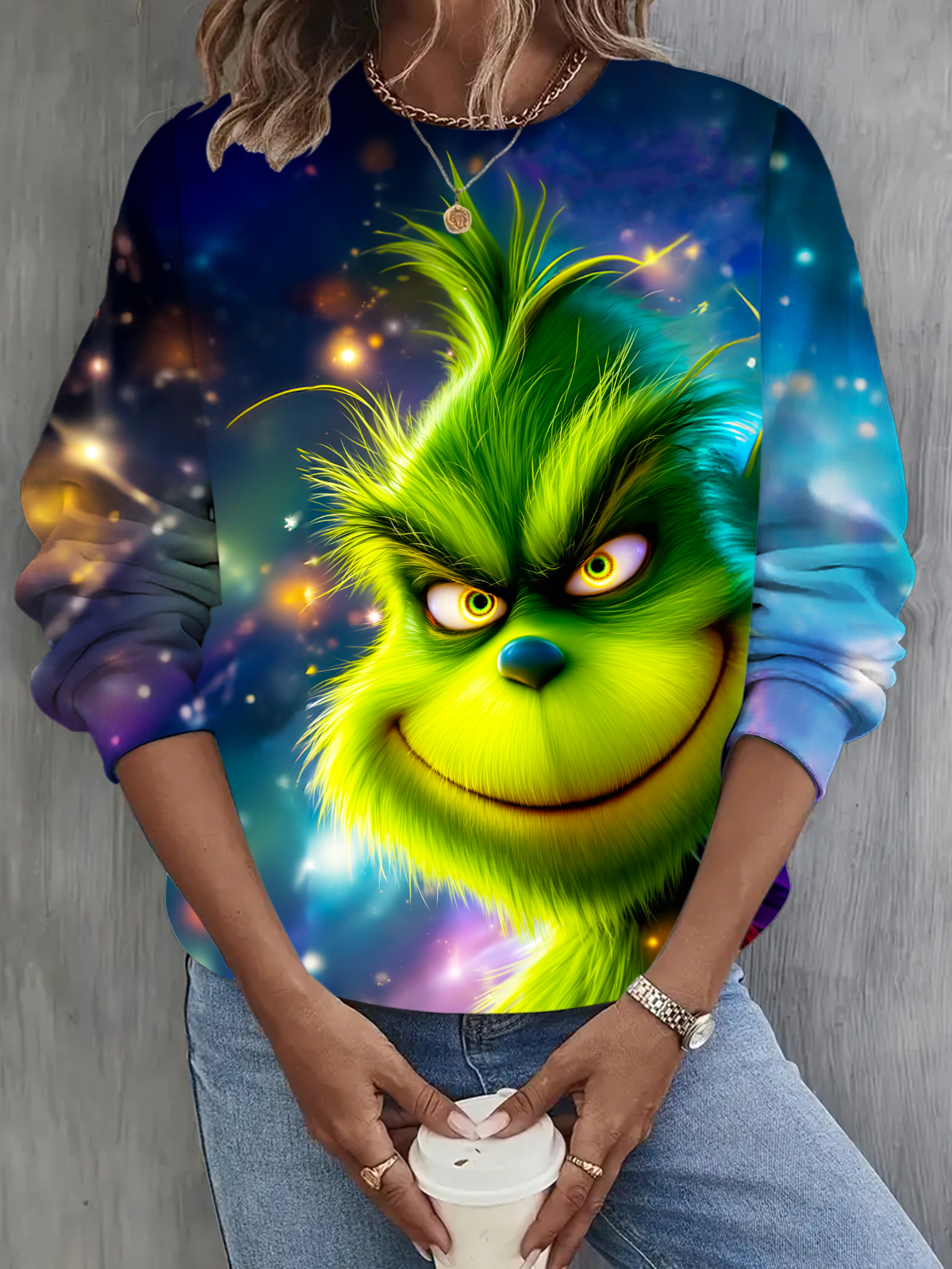 Fun Christmas Grinch Printed Long Sleeve Casual Top – Wonder closets