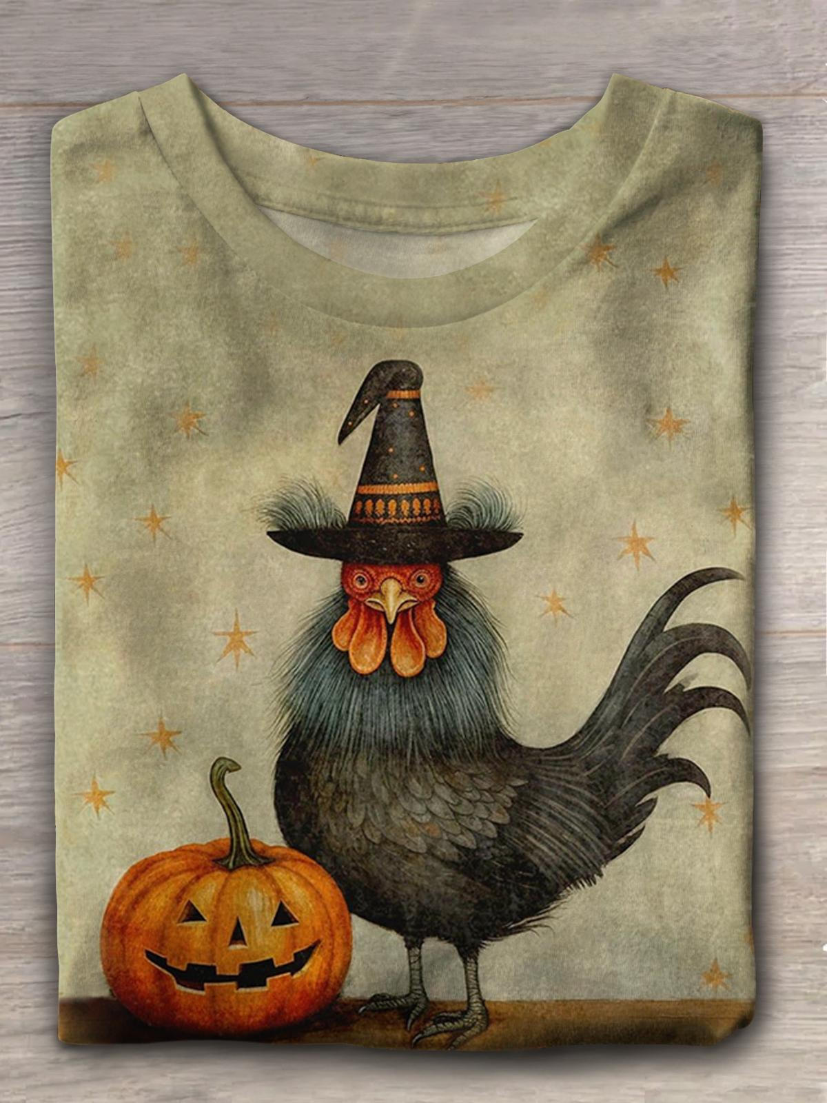 Halloween Pumpkin Rooster Funny Retro Print Short Sleeve T-shirt ...