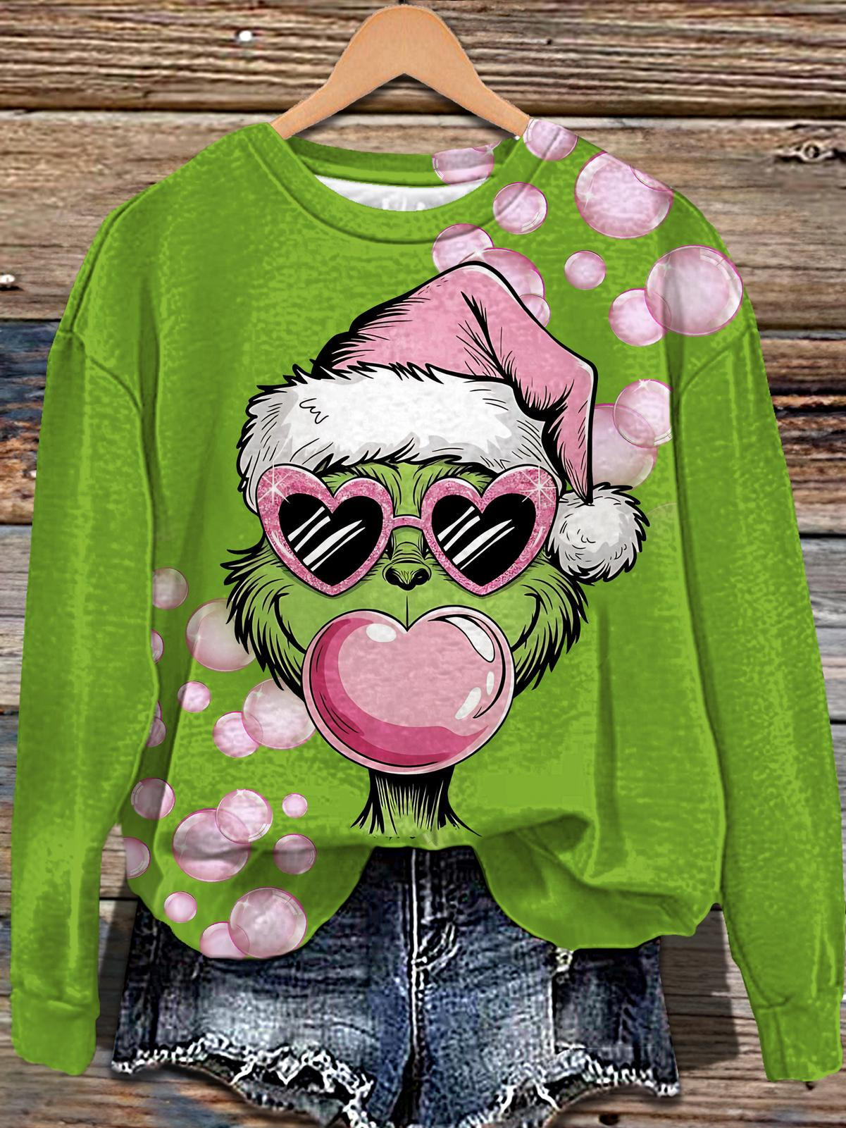 Fun Grinch Printed Long Sleeve Casual Top – Wonder closets
