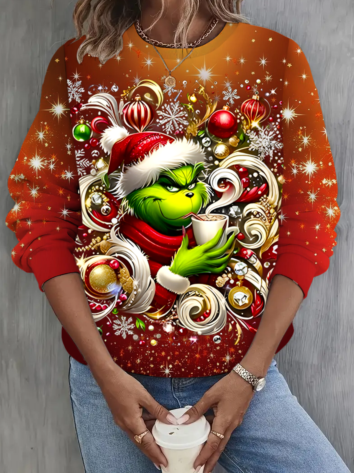 Christmas Diamond Grinch Long Sleeve Casual Top – Wonder closets