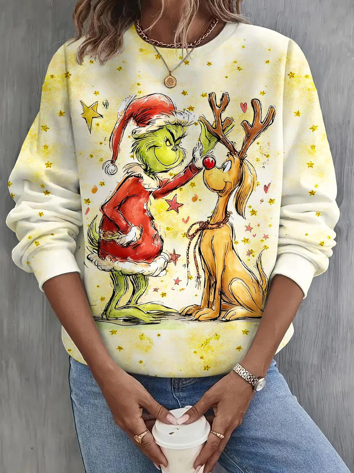 Christmas Cute Grinch Print Long Sleeve Casual Top – Wonder closets