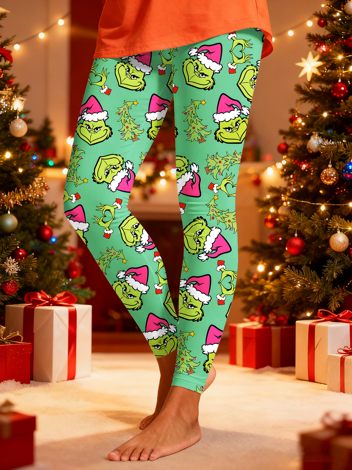 Fun Christmas Grinch Print Leggings – Wonder closets