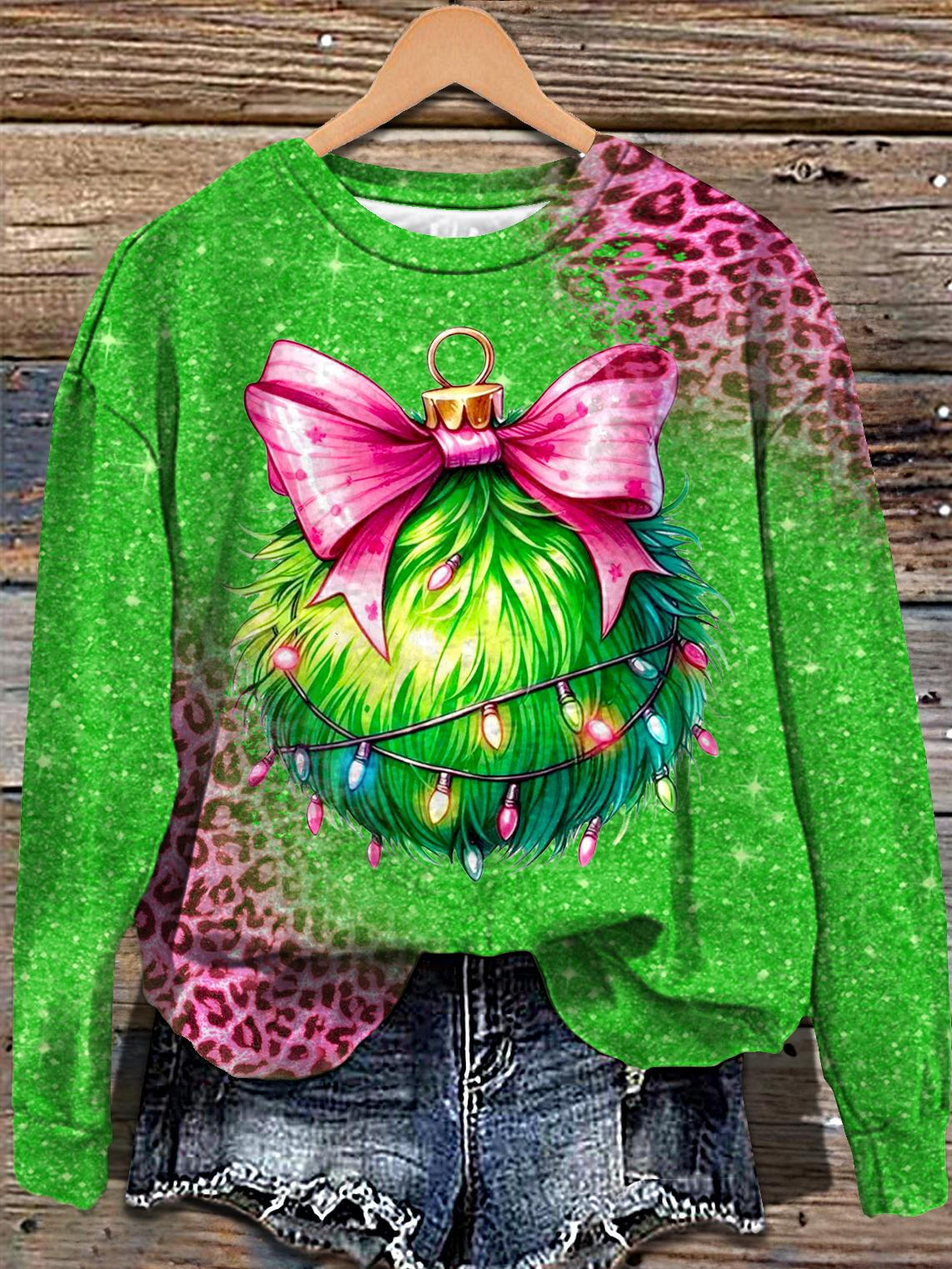Christmas Grinch Bow Printed Long Sleeve Casual Top – Wonder closets