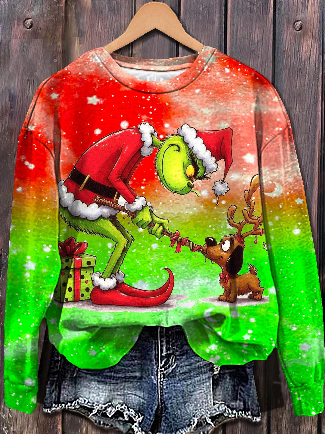 Christmas Grinch Printed Long Sleeve Casual Top – Wonder closets