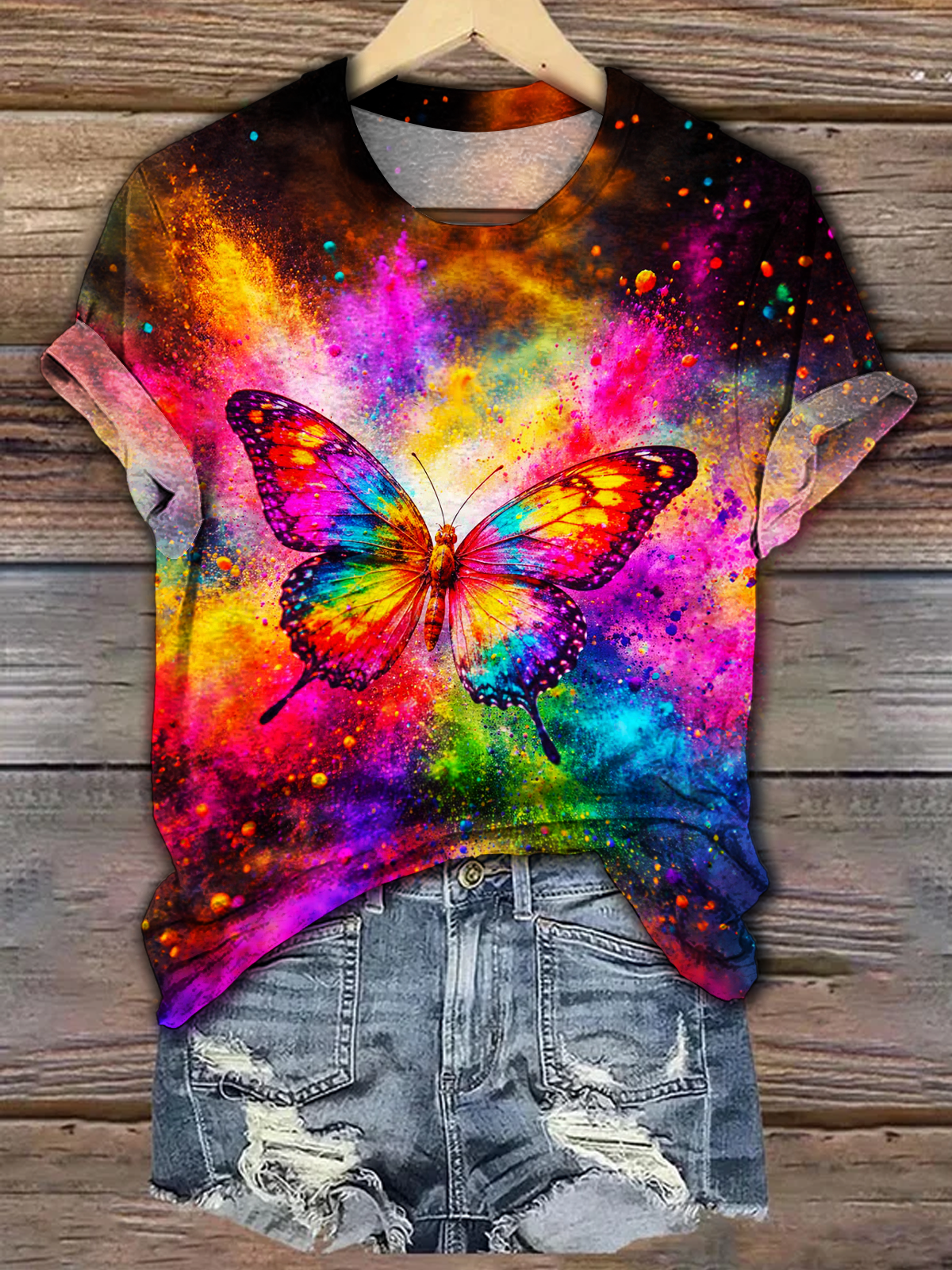 Colorful Smoke Butterfly Crew Neck T-shirt – Wonder closets