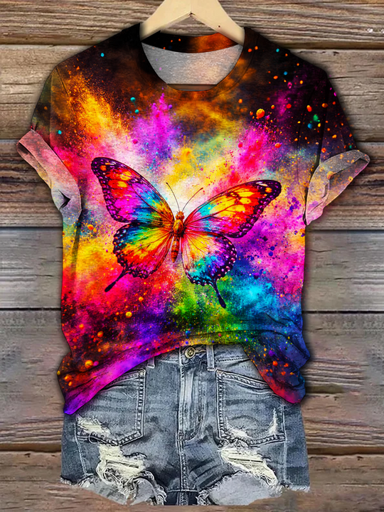 Colorful Smoke Butterfly Crew Neck T-shirt – Wonder closets
