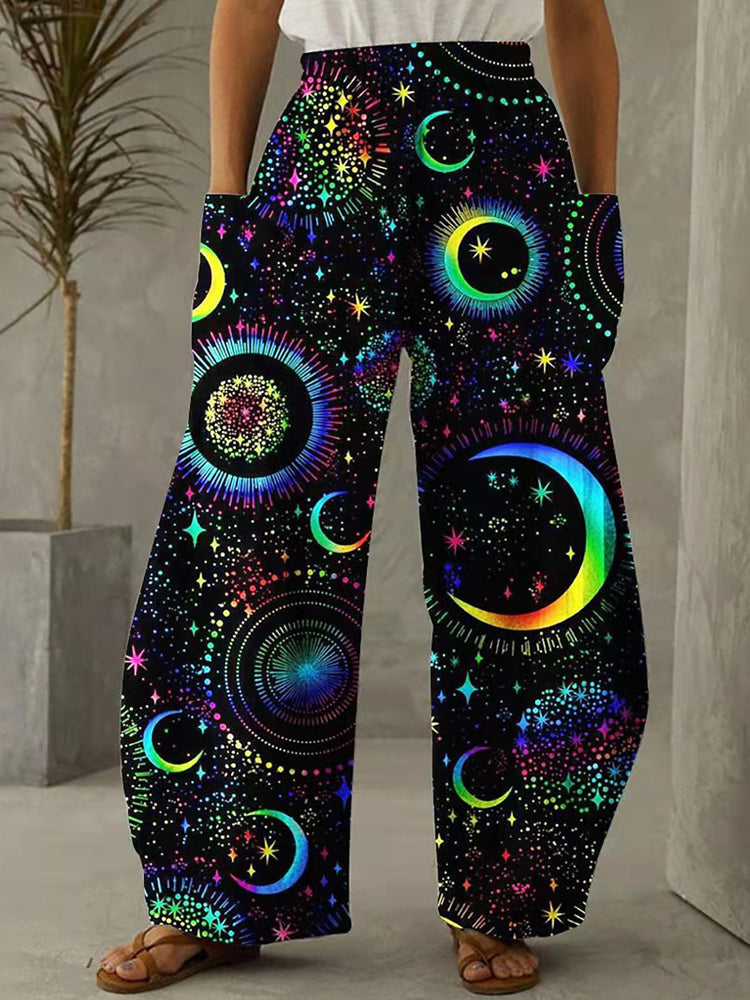 Sun And Moon Boho Mystical Print Vintage Pants – Wonder closets