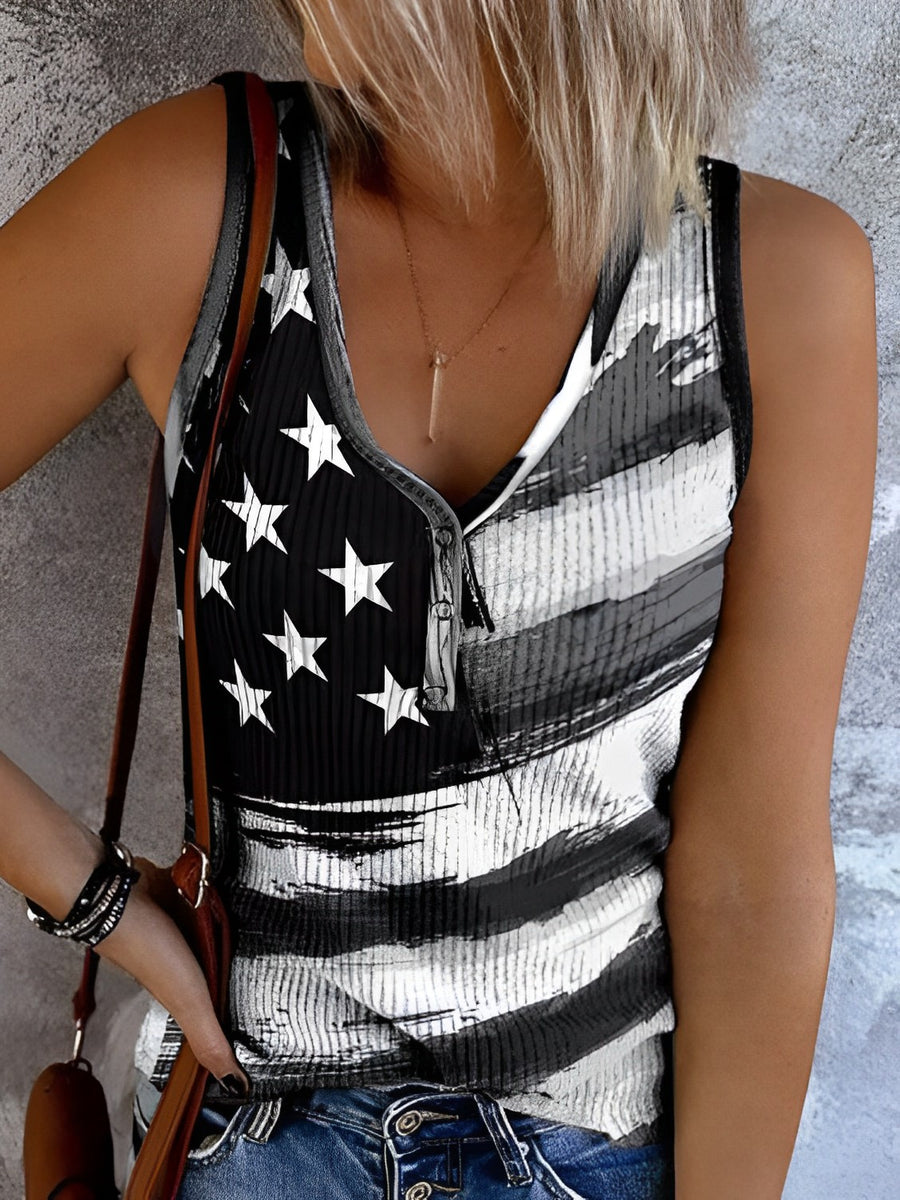 American Flag Star Print V-neck Tank Top – Wonder closets