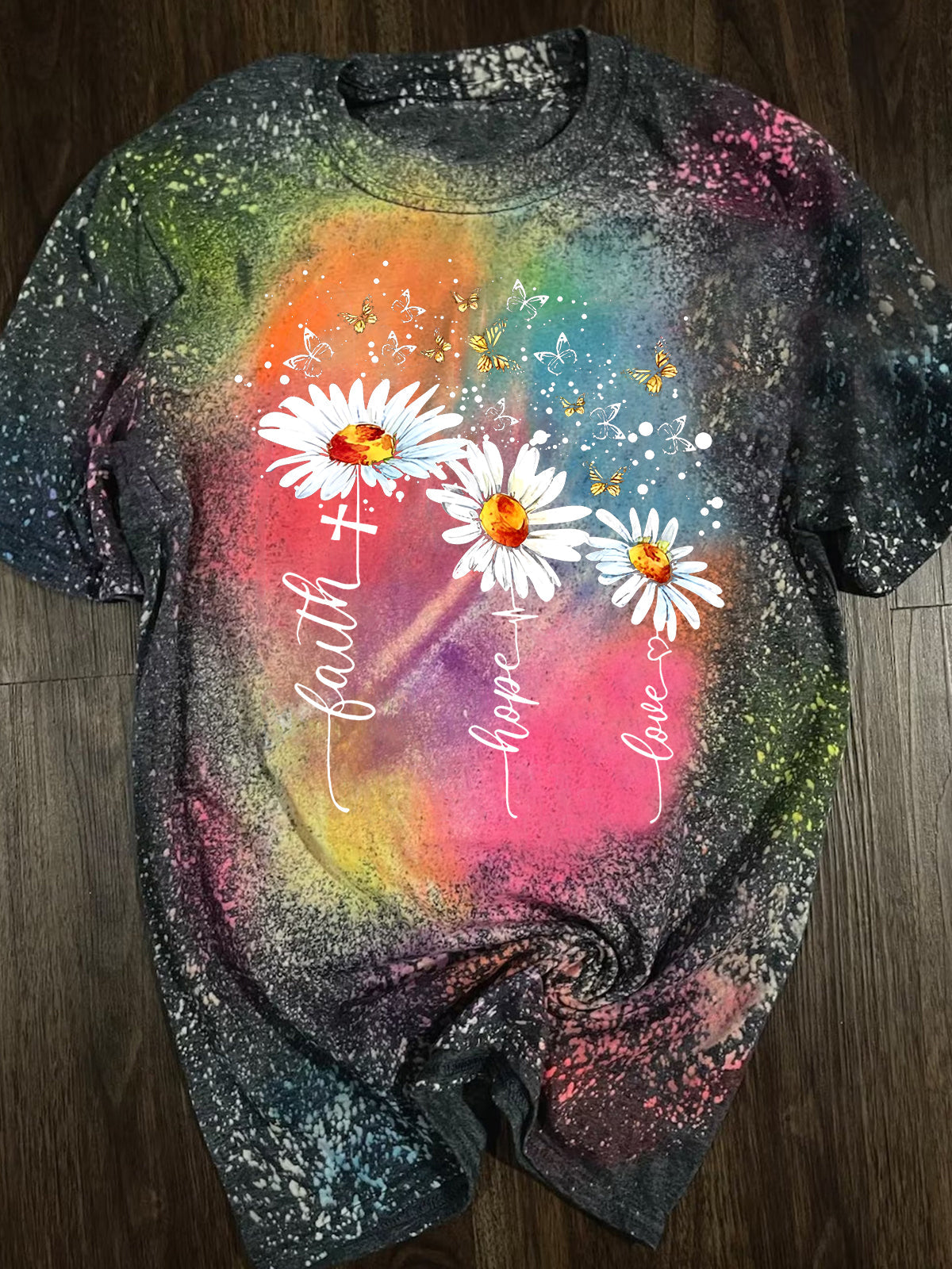 Women's Daisy Faith Print Tie Dye T-Shirt – Wonder closets