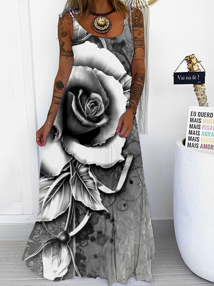 Dark Rose Print Punk Spaghetti Maxi Dress – Wonder closets