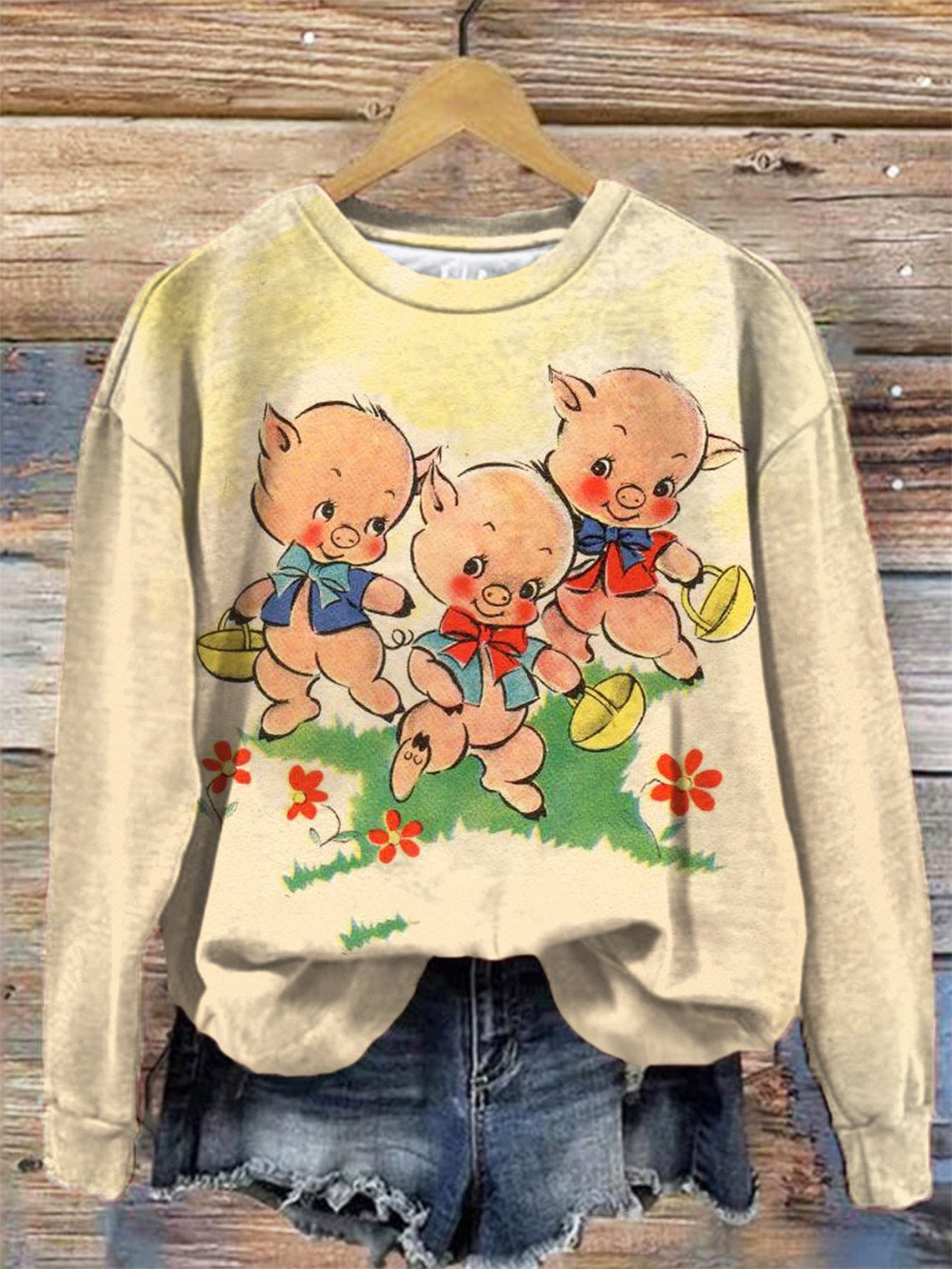 Three Little Pigs Print Round Neck Long Sleeve Top – Wonder closets