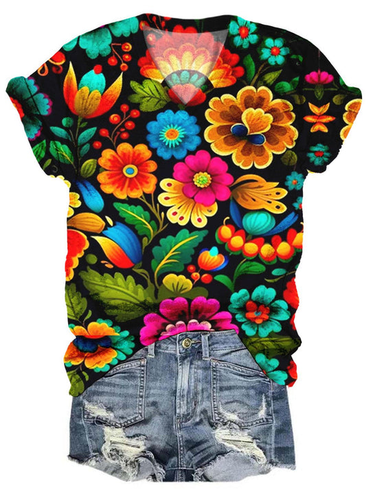 Women's Floral Print V-Neck Top – Wonder closets