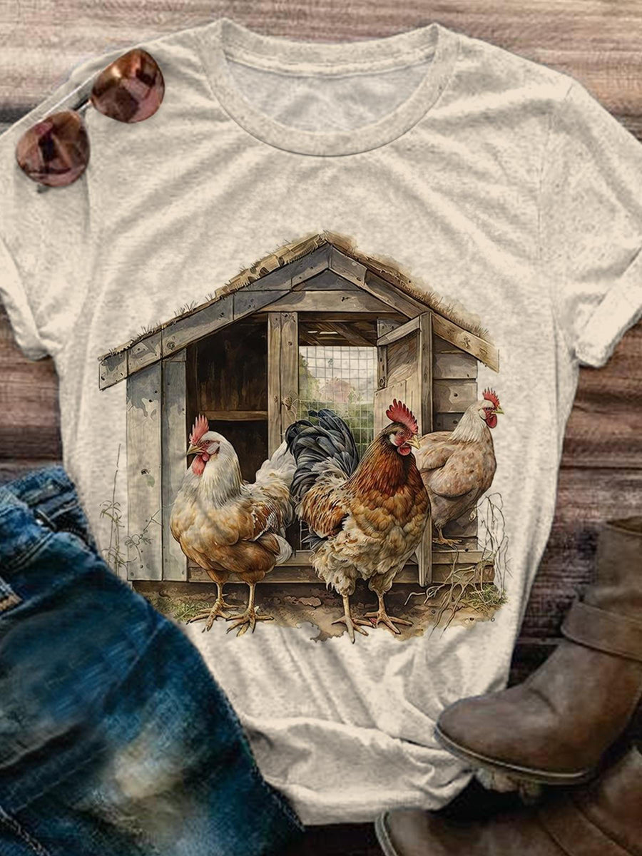 Women's Farm Chicken Animal Print Retro Top – Wonder closets