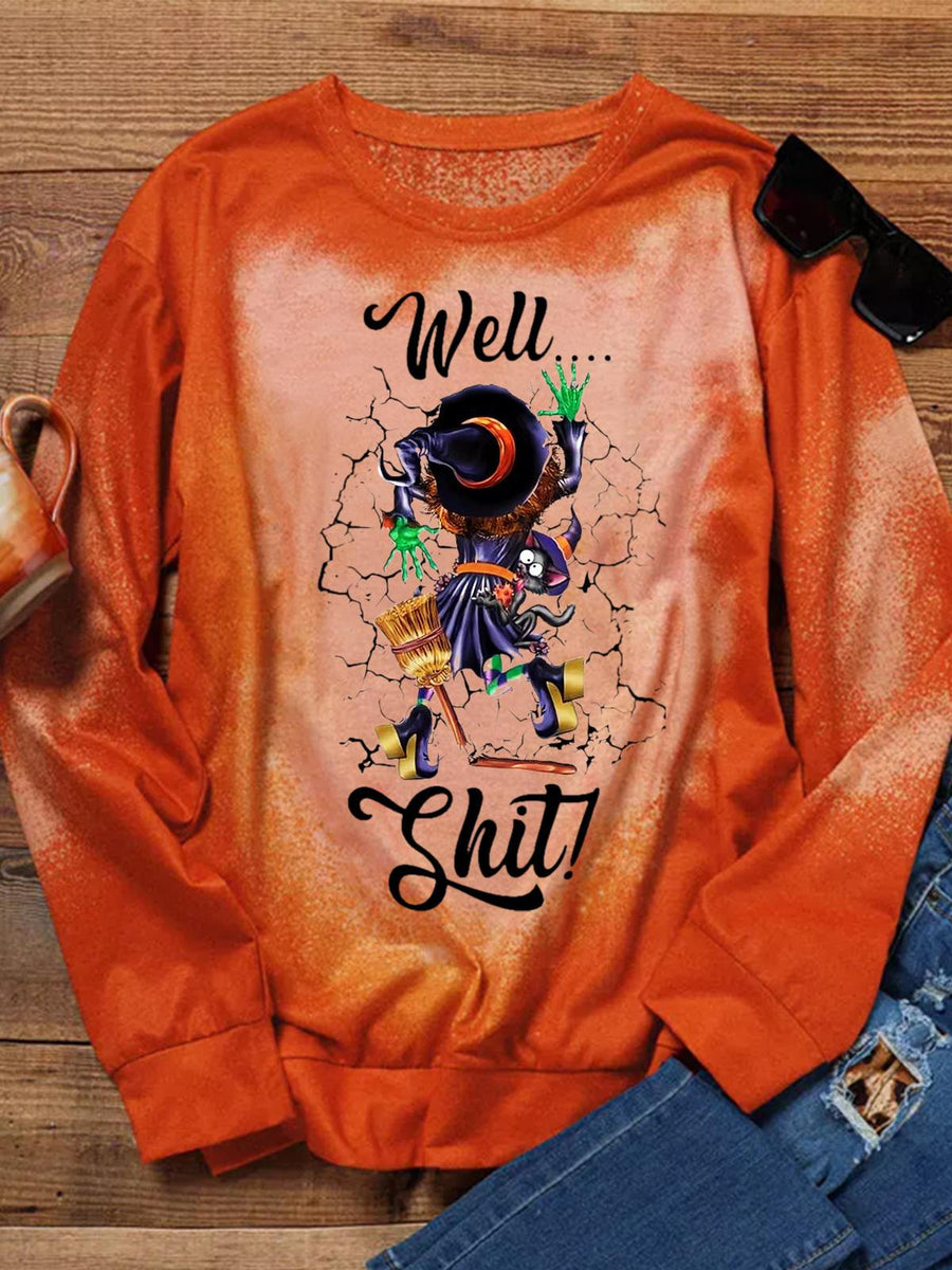 Women's Funny Witch Halloween Print Crew Neck Long Sleeve Top – Wonder ...