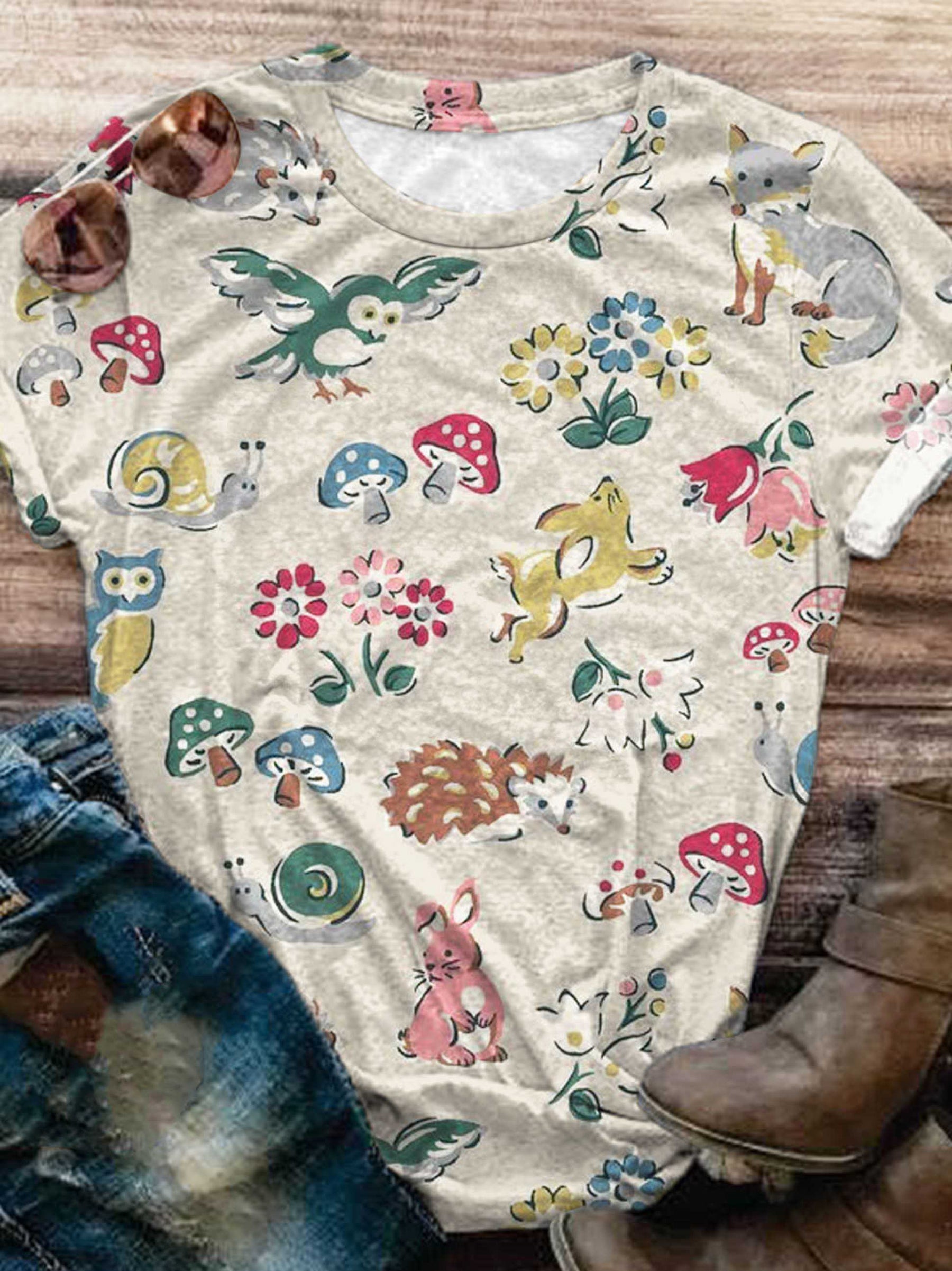 Retro Animal Print Crew Neck T-Shirt – Wonder closets